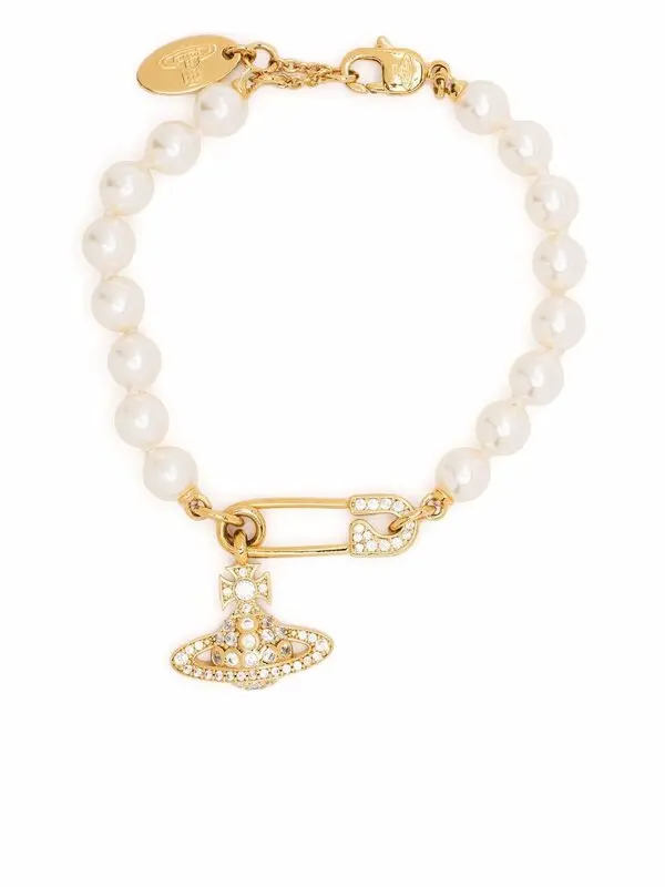 VIVIENNE WESTWOOD Pearl Safety Pin Orb Bracelet - White