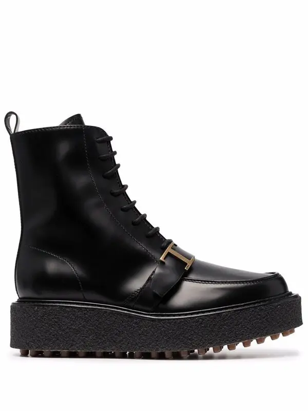 TOD'S T-buckle Detail Lace-up Ankle Boots - Black