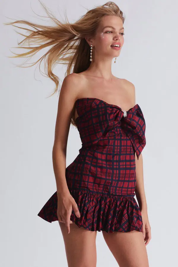 knee length dresses for ladies Cranberry Spice Flannel Mini Dress In Red