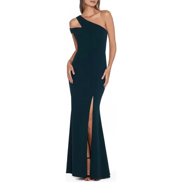 XSCAPE EVENINGS Xscape One-shoulder Cutout Crepe Scuba Gown