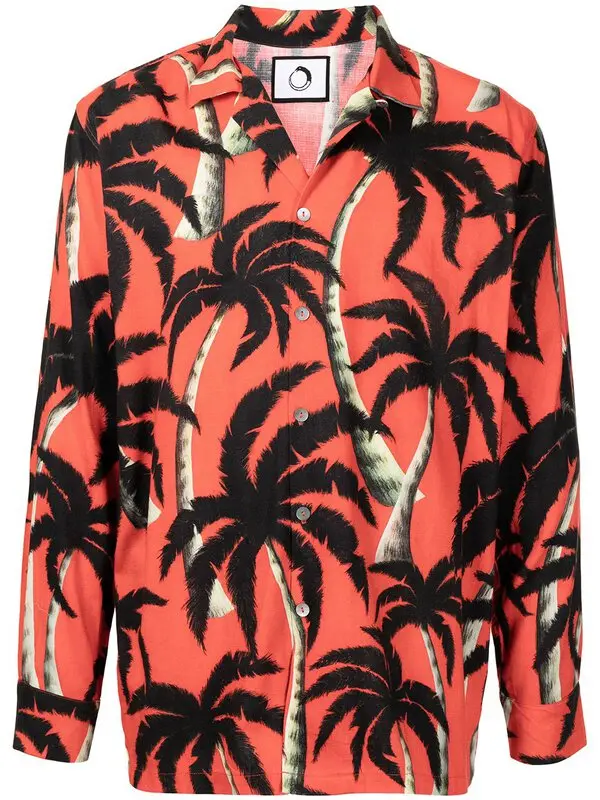 ENDLESS JOY Palm Tree-print Tencel Shirt - Red