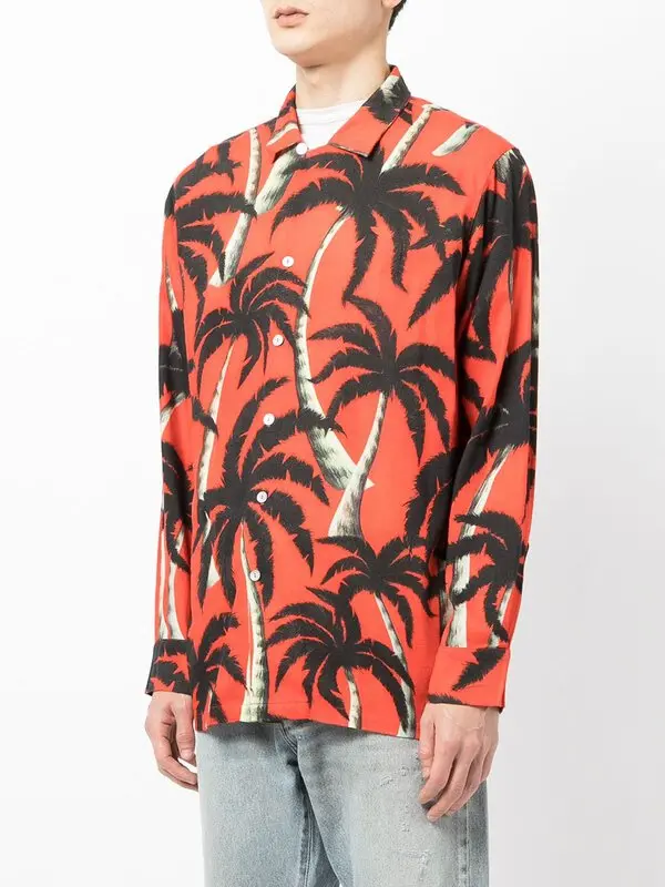 ENDLESS JOY Palm Tree-print Tencel Shirt - Red