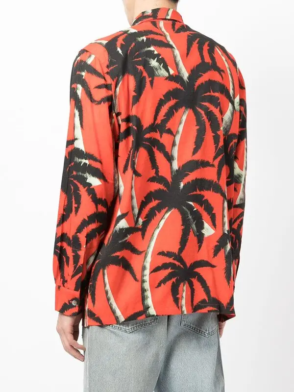 ENDLESS JOY Palm Tree-print Tencel Shirt - Red