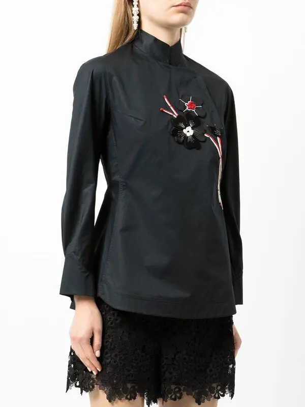 Shiatzy Chen Appliqued Mandarin Collar Top