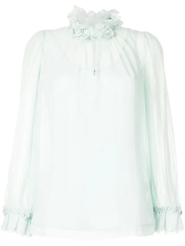 Shiatzy Chen Frilled Long-sleeve Blouse - Blue