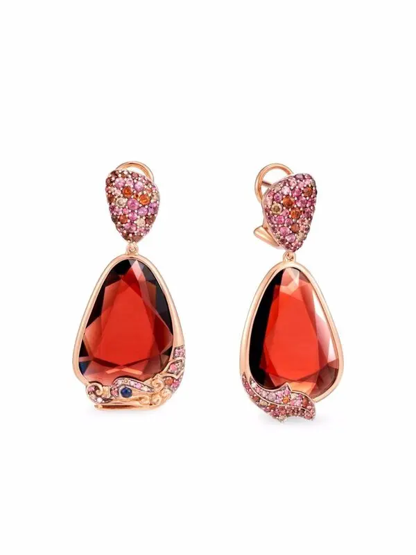 John Hardy 18kt Rose Gold Naga Kembar Diamond Drop Earrings - Red