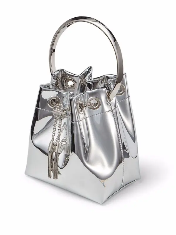 JIMMY CHOO Bon Bon Metallic-effect Bucket Bag