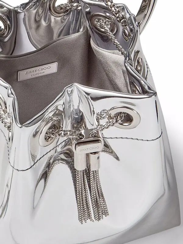JIMMY CHOO Bon Bon Metallic-effect Bucket Bag