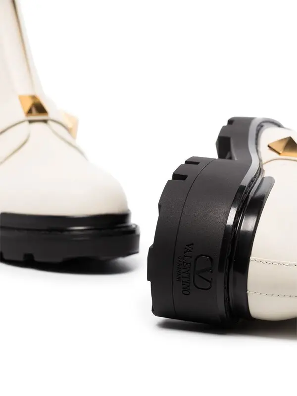 Valentino Garavani Roman Stud Calfskin Combat Boots - White