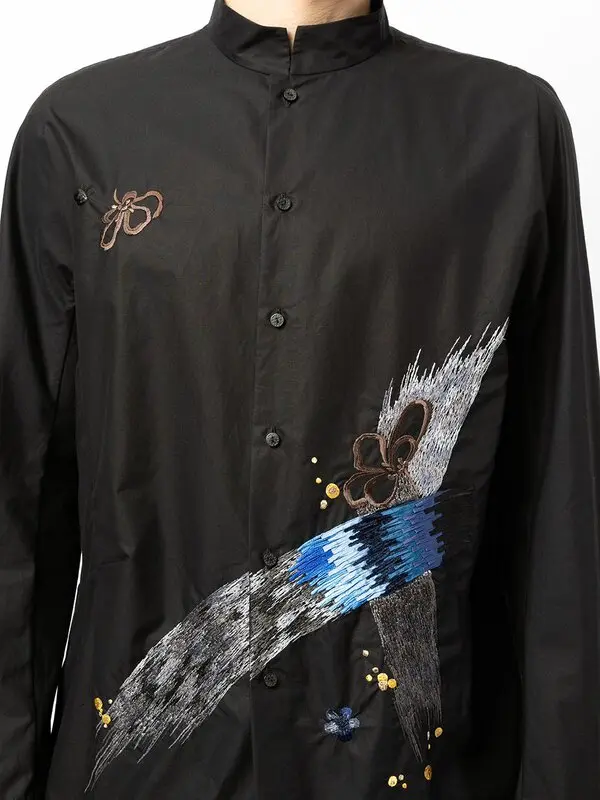 Shiatzy Chen Embroidered Mandarin-collar Cotton Shirt