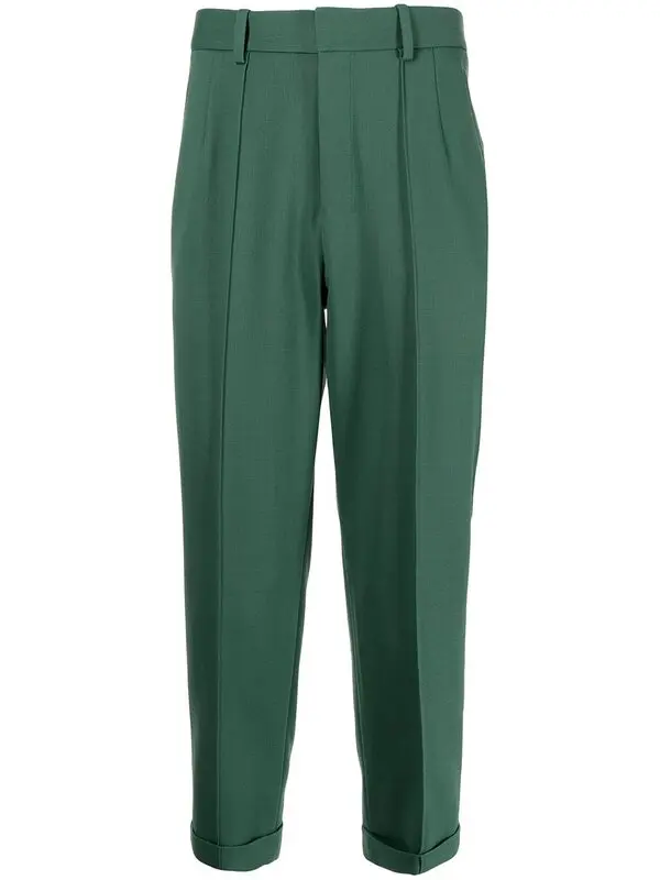 Shiatzy Chen Pressed Crease Wool Tailored Trousers - Green