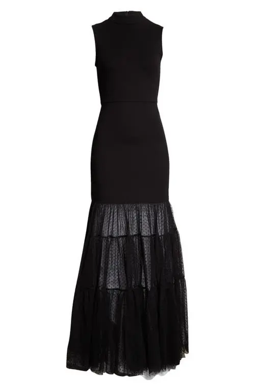 staud daffodil mesh hem dress Staud Daffodil Sleeveless Tiered Hem Maxi Dress - Black