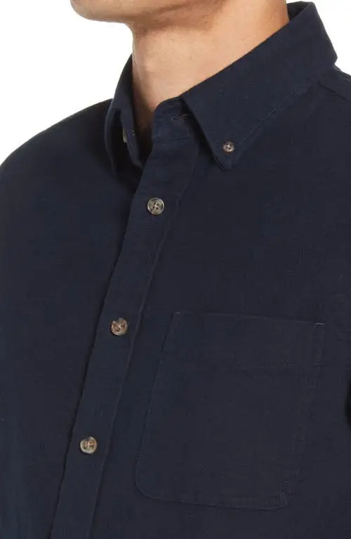 SCHOTT Heather Flannel Long Sleeve Button-up Shirt - Navy