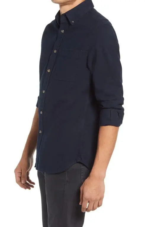 SCHOTT Heather Flannel Long Sleeve Button-up Shirt - Navy