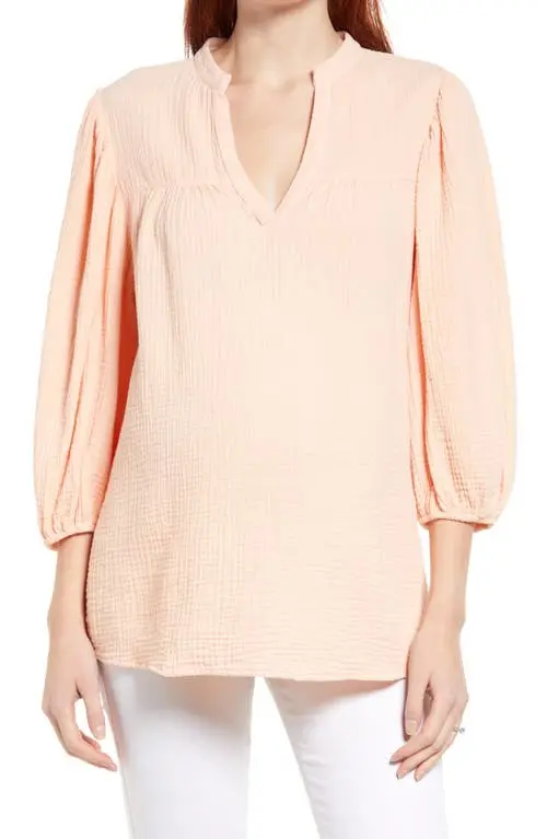 MATERNAL AMERICA Puff Sleeve Maternity Blouse - Peach