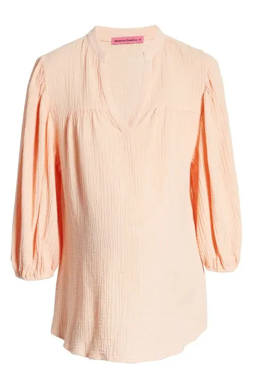 MATERNAL AMERICA Puff Sleeve Maternity Blouse - Peach
