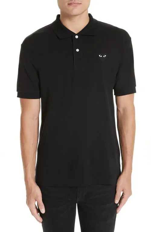 Play Comme Des Garcon Black Heart Short Sleeve Piqué Polo - Black 1