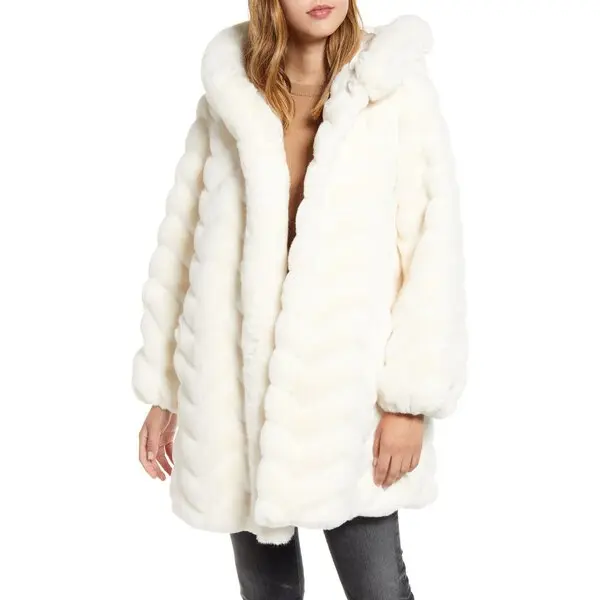 Gallery Grooved Faux Fur Hooded Jacket - Cream