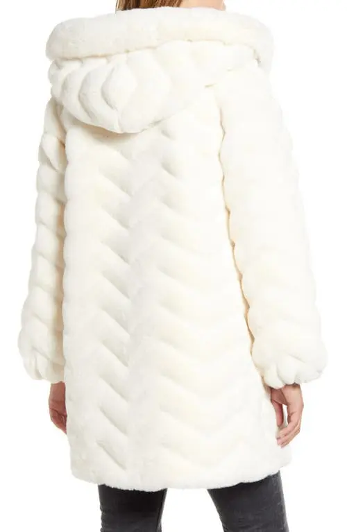 Gallery Grooved Faux Fur Hooded Jacket - Cream
