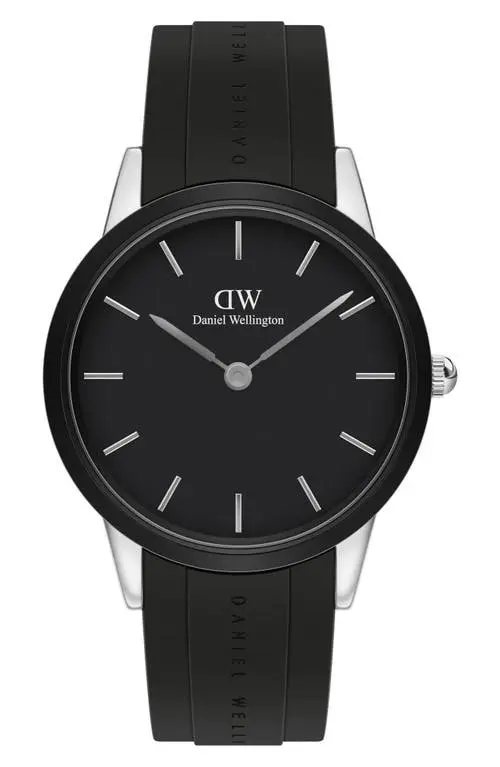DANIEL WELLINGTON Iconic Motion Rubber Strap Watch - Silver/black
