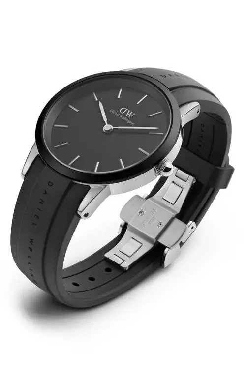 DANIEL WELLINGTON Iconic Motion Rubber Strap Watch - Silver/black