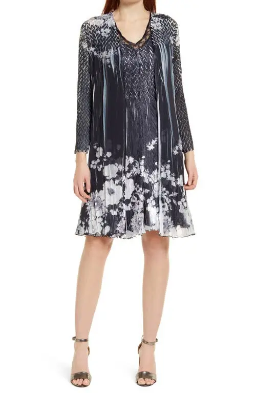 Komarov Charmeuse & Chiffon Tiered Dress With Jacket In Monochrome Trellis  - 50% Off | Editorialist