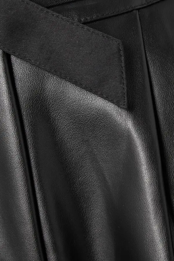 CAES Belted Pleated Faux Leather Straight-leg Pants