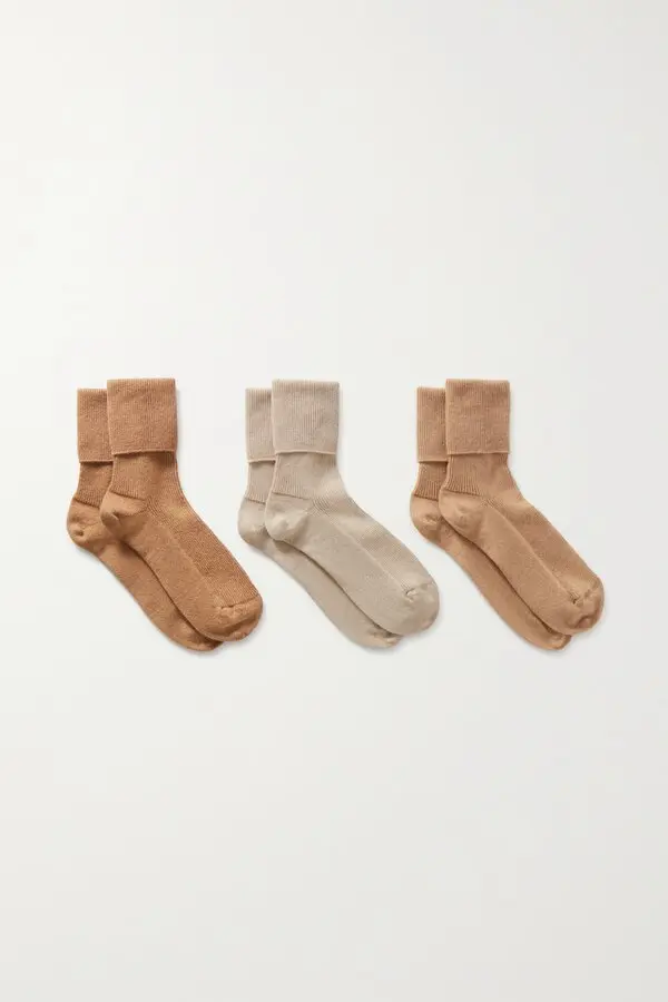 Johnstons Of Elgin Set Of Three Ribbed Cashmere-blend Socks - Neutrals