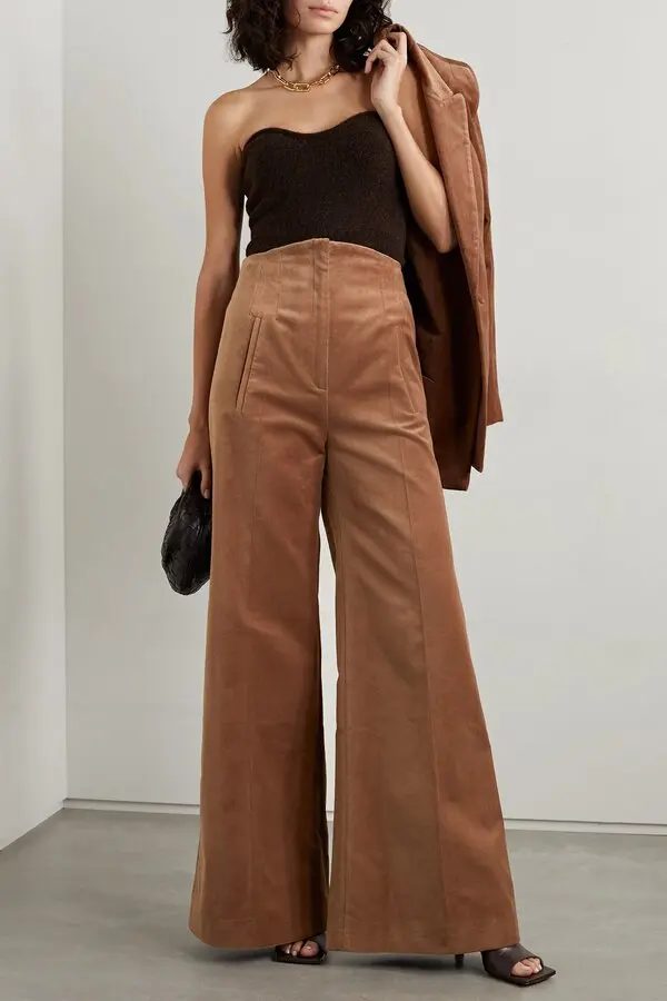 Anna Mason Beau Cotton-velvet Wide-leg Pants