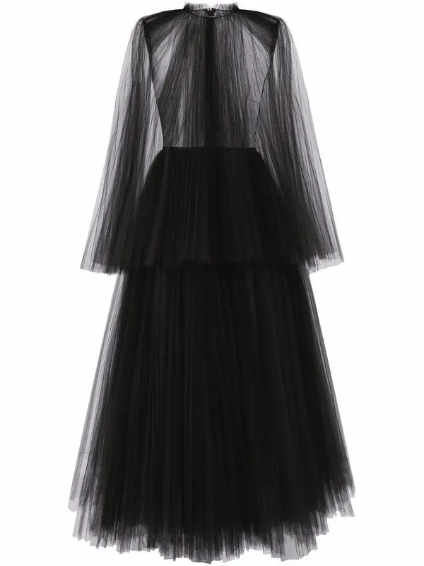 black dress with leggings Black Tulle Midi Dress With Lace Detail main image 0
