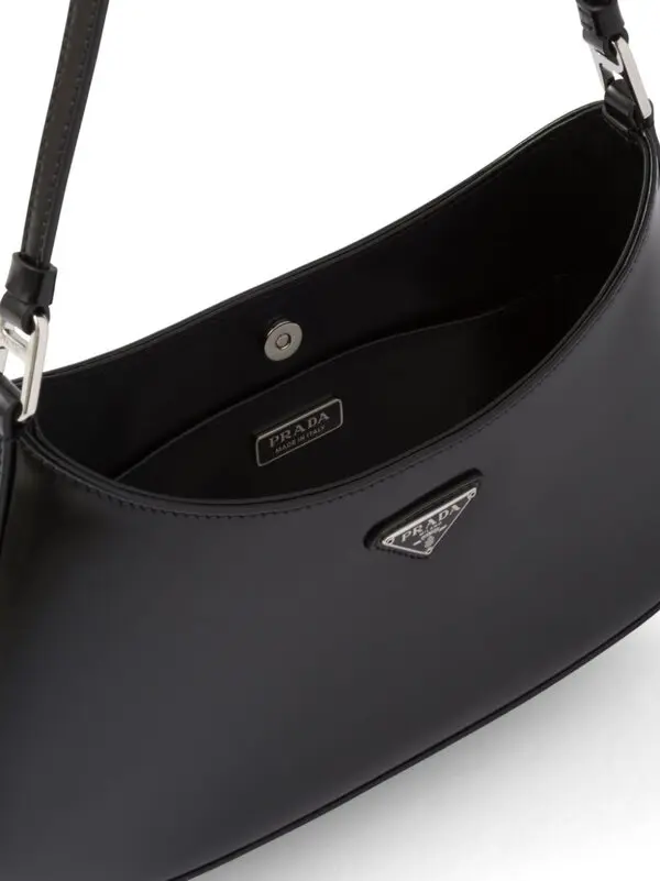 Prada Cleo Brushed Leather Shoulder Bag - Black