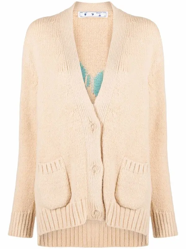 Off-White Reverse-logo Oversized Cardigan - Neutrals