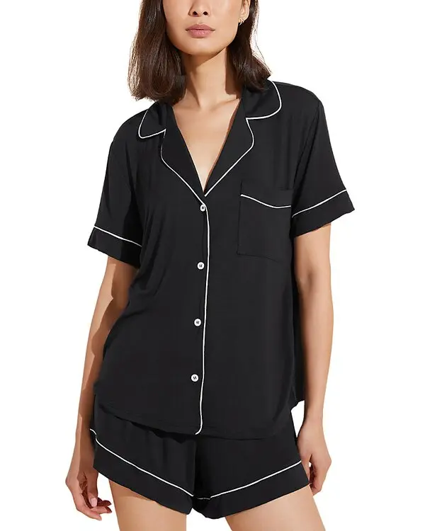 Eberjey Gisele Relaxed Short Sleeve Top & Shorts - Black/sorbet