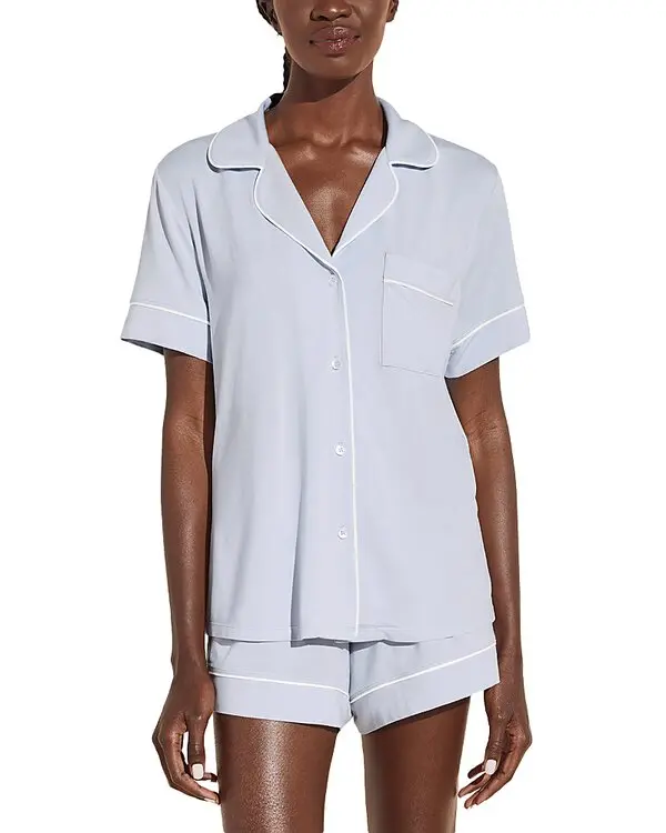 Eberjey Gisele Relaxed Short Sleeve Top & Shorts - Ice Blue / Ivory
