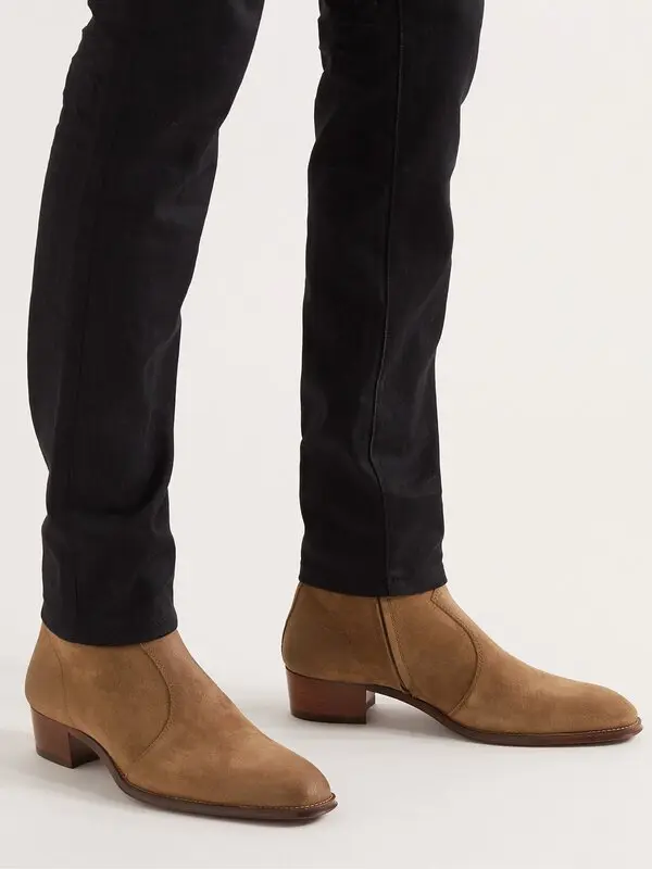 Saint Laurent Wyatt Waxed-Suede Chelsea Boots - Brown  display picture 3