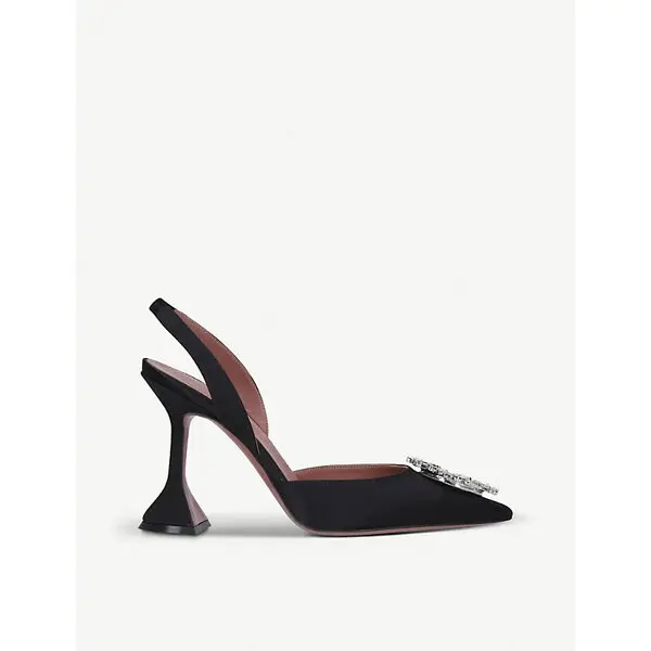 Amina Muaddi Begum Slingback Satin Heels - Black