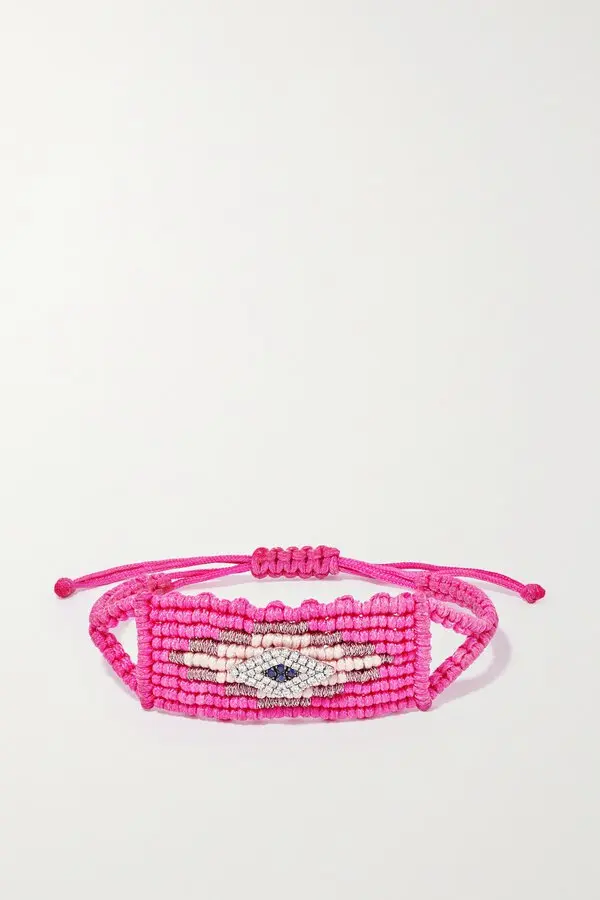 DIANE KORDAS 14-karat White Gold, Diamond And Sapphire Evil Eye Cord Bracelet - Pink