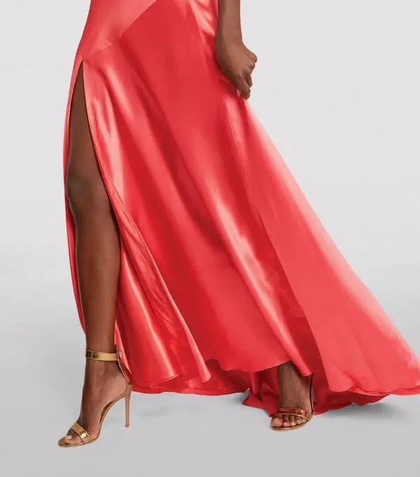 open lace back dress Caterina Murino Watermelon Satin Sleeveless Long Prom Evening Dress main image 1