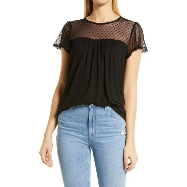 Loveappella Mesh Dot Knit Top
