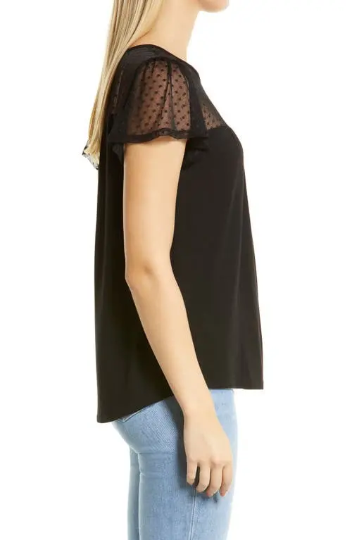 Loveappella Mesh Dot Knit Top