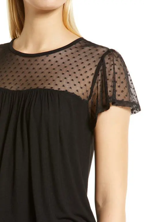Loveappella Mesh Dot Knit Top