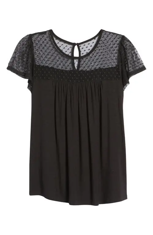 Loveappella Mesh Dot Knit Top