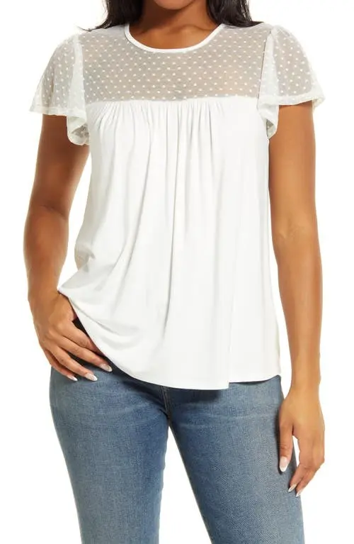 Loveappella Mesh Dot Knit Top - Ivory
