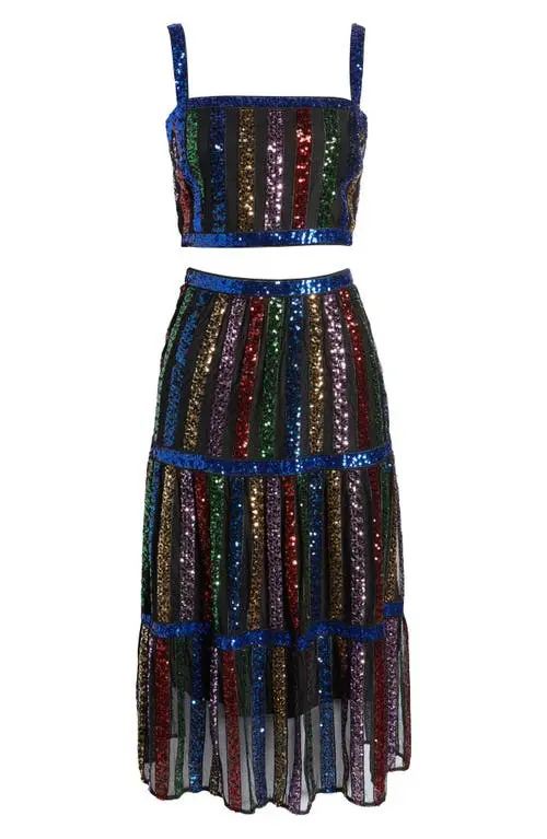 Dress The Population Sequin Crop Tank And Skirt Set