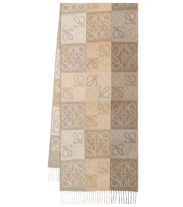 Loewe Anagram Wool And Cashmere Scarf - Beige