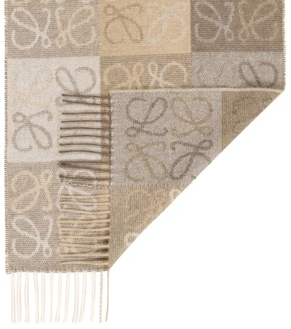 Loewe Anagram Wool And Cashmere Scarf - Beige