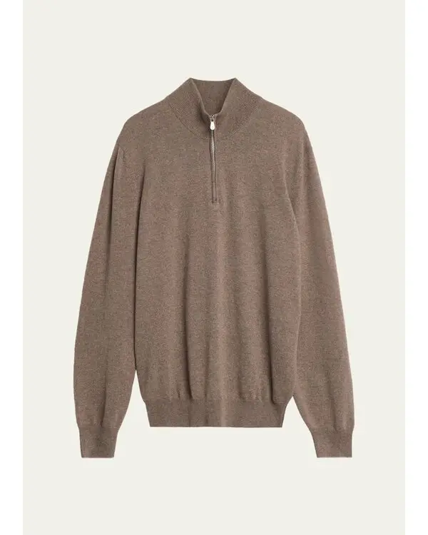 Brunello Cucinelli Cashmere Quarter-zip Sweater - Medium Brown/grey