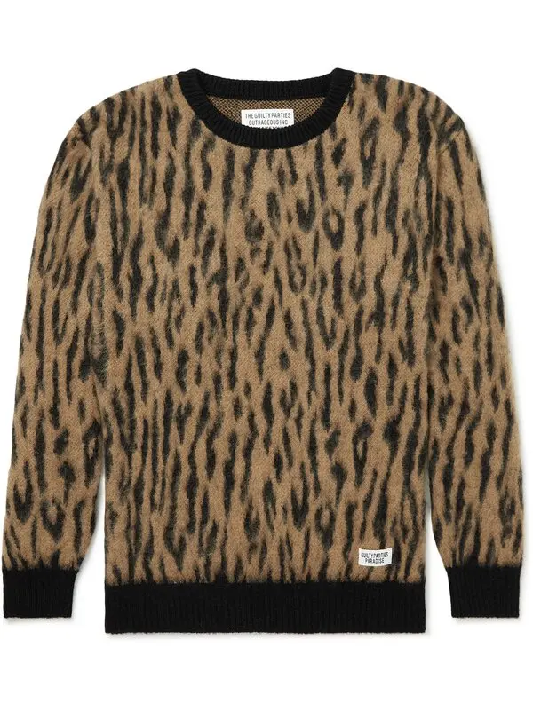 Wacko Maria Leopard-Jacquard Knitted Sweater L In Brown - 30