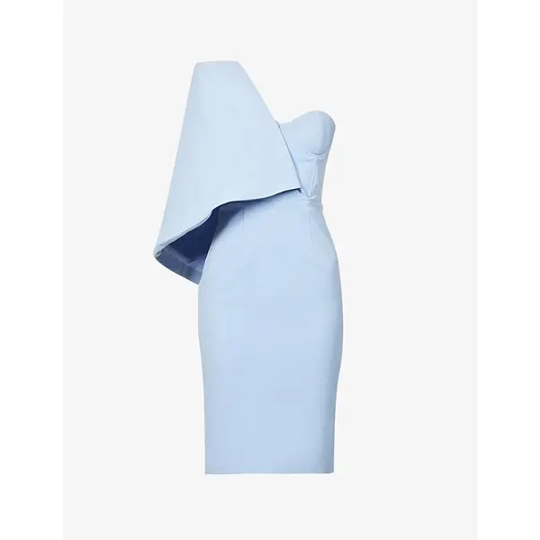 Lavish Alice Cape One-Shoulder Stretch-Crepe Midi Dress - Light Blue |  Editorialist