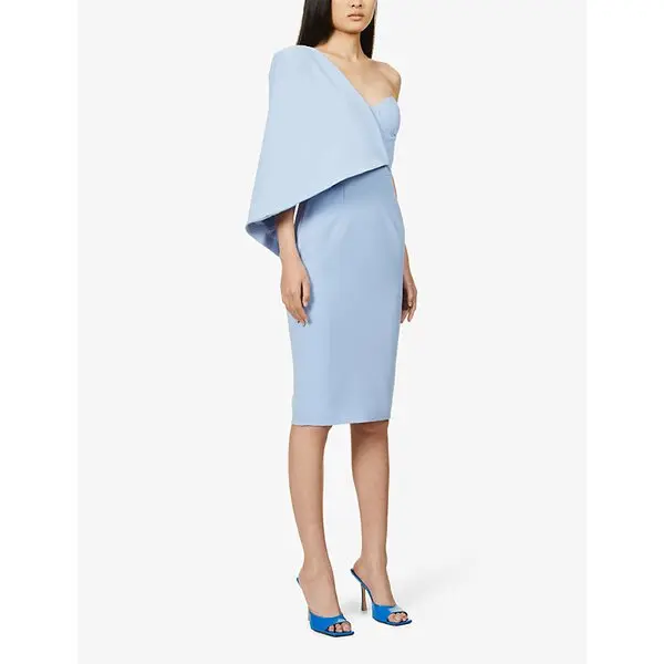 Lavish Alice Cape One-Shoulder Stretch-Crepe Midi Dress - Light Blue |  Editorialist